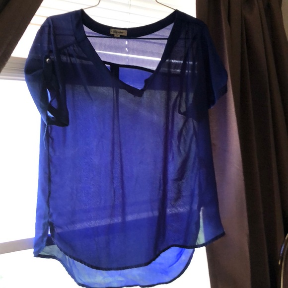 Lily Star | Tops | Sheer Navy Blue Flow Top | Poshmark